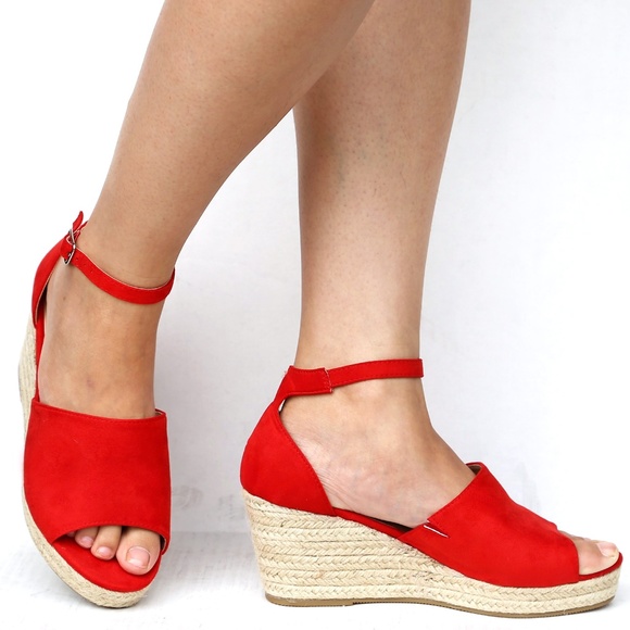 Shoes | New Red Open Toe Low Platform Espadrille Sandal | Poshmark